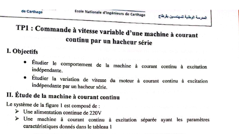 TP1 : Commande à Vitesse Variable d'une Machine CC par Hacheur Série ...