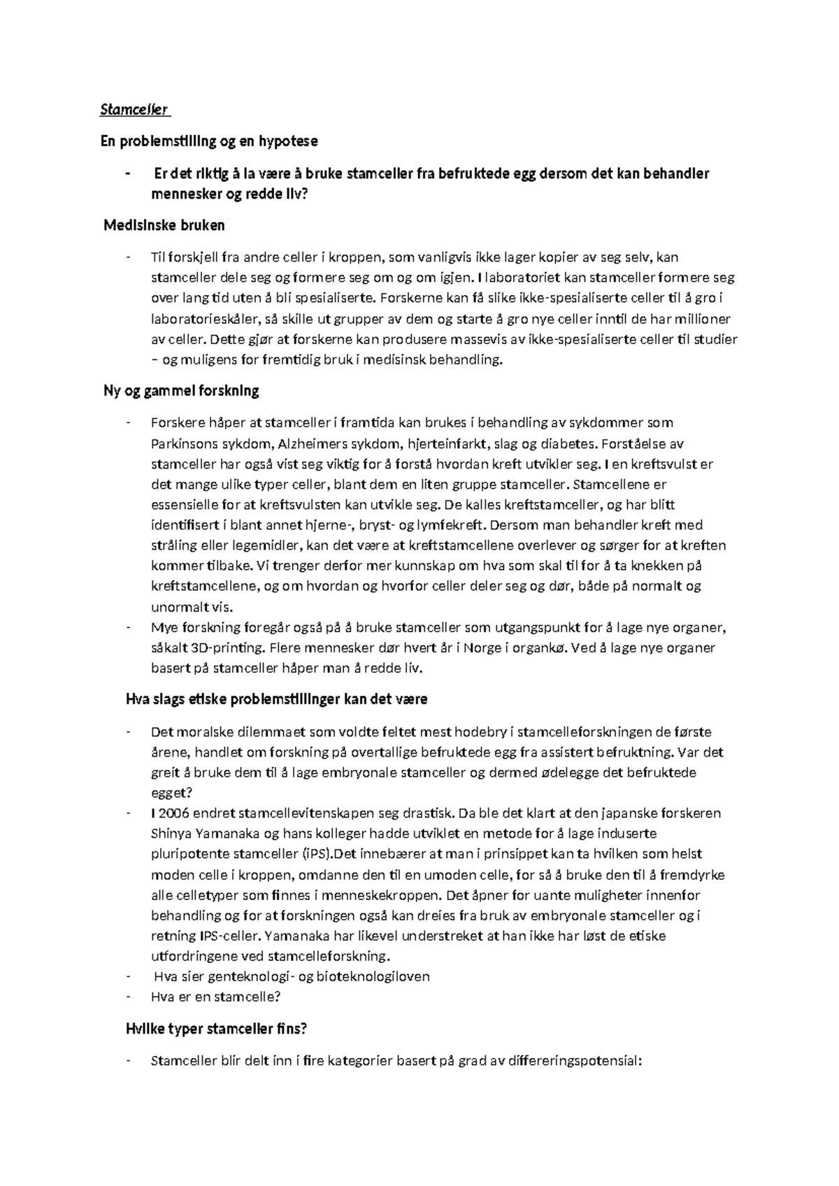 STAMCELLER: Etiske og Medisinske Perspektiver i Forskning og Behandling ...