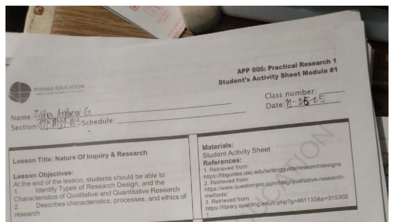 005: Practical Research 1 - APP Activity Sheet on Research Design and ...
