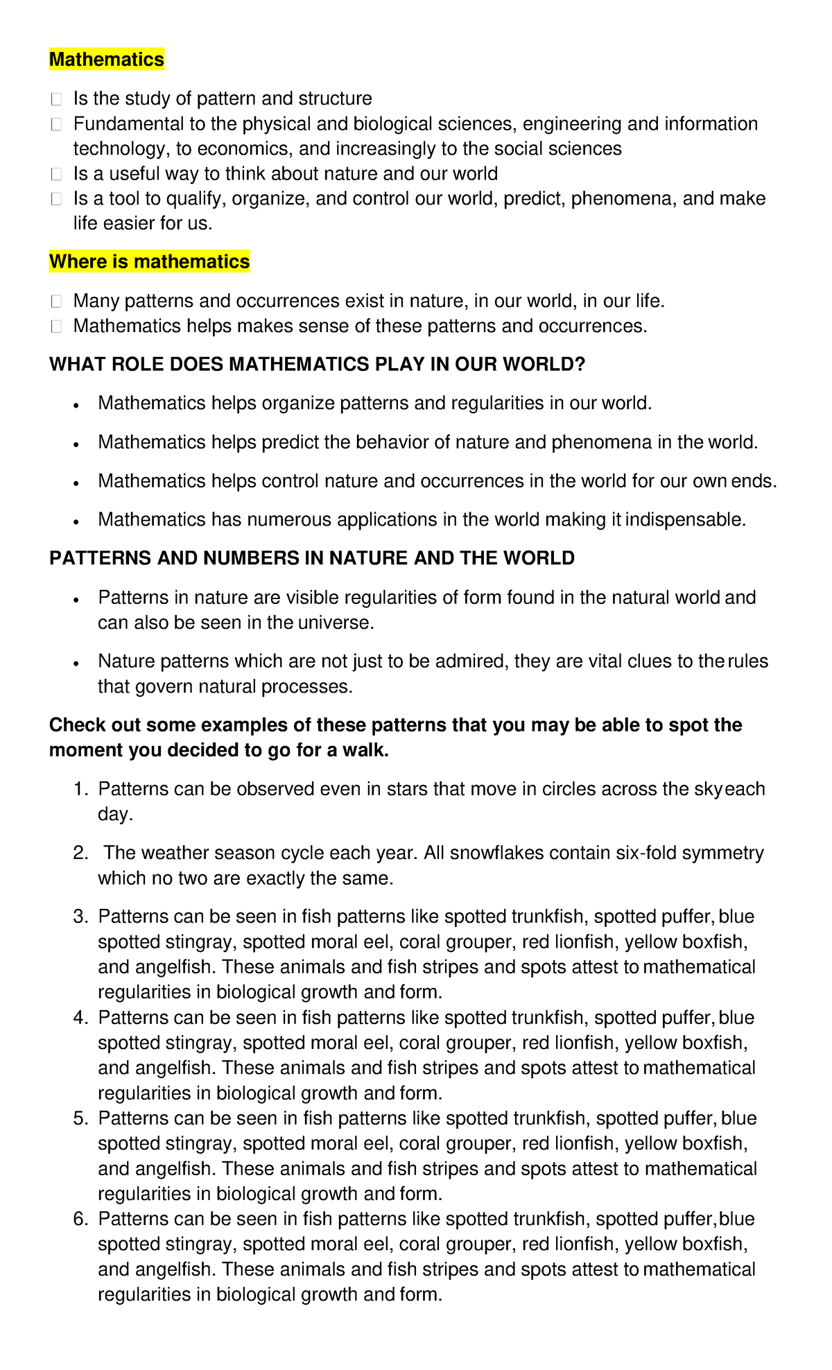 MMW 1 2 3 - FDFDDF - Mathematics Is the study of pattern and structure ...