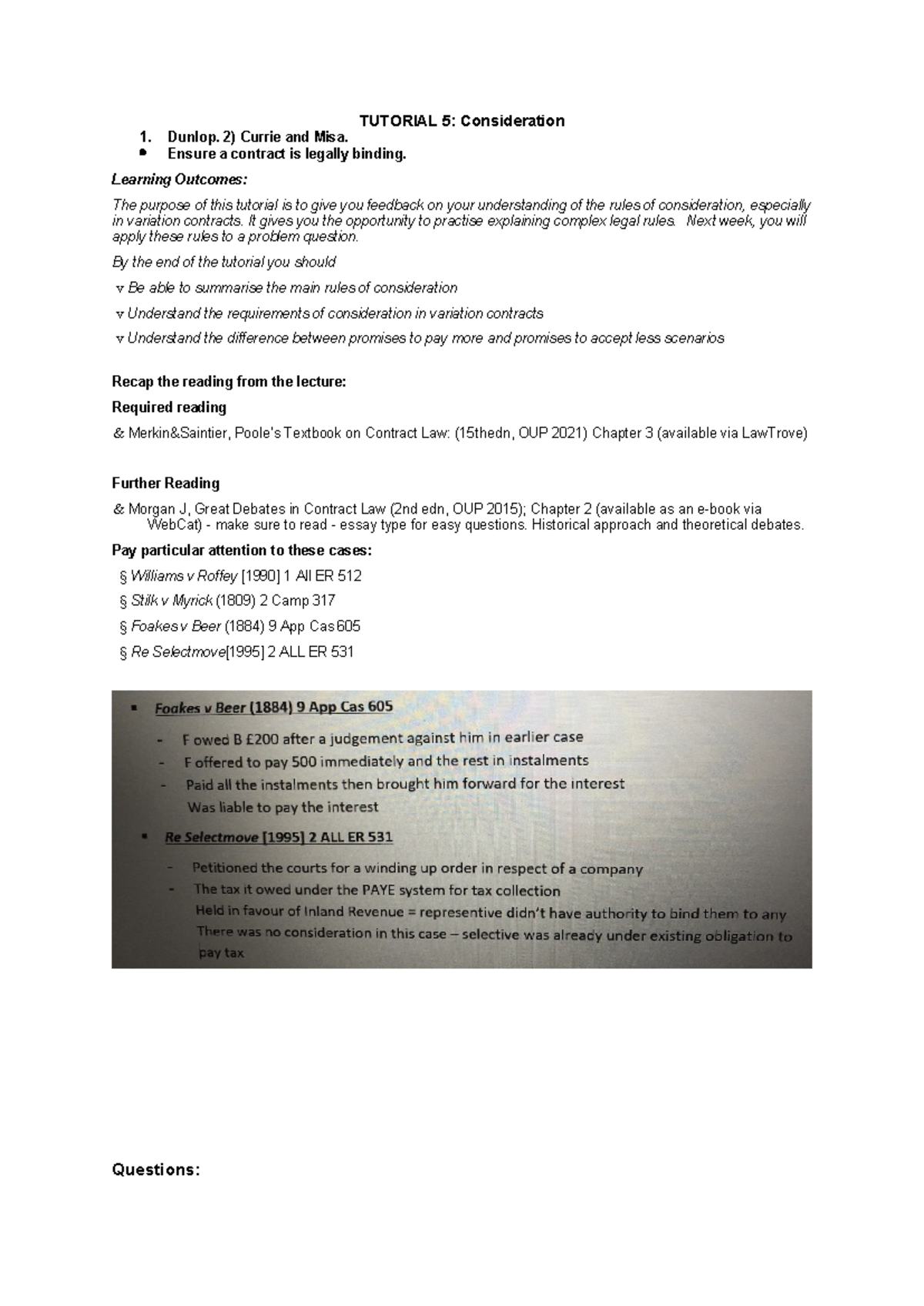 Contract Law - Tutorial 5: Understanding Consideration Rules - Studocu