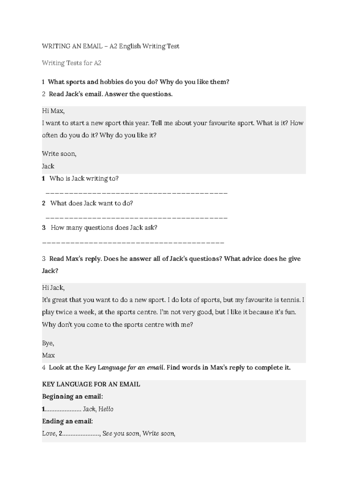 Writing an Email - A2 English Writing Test Guide - Studocu
