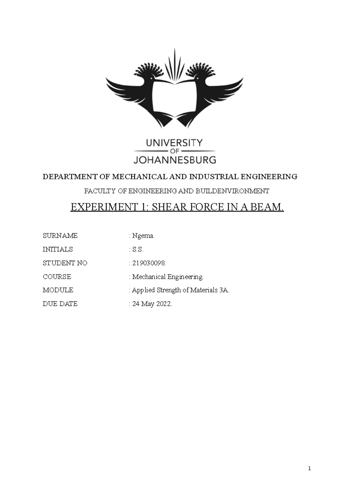 Shear Force in a Beam Lab Report - Applied Strength of Materials 3A ...