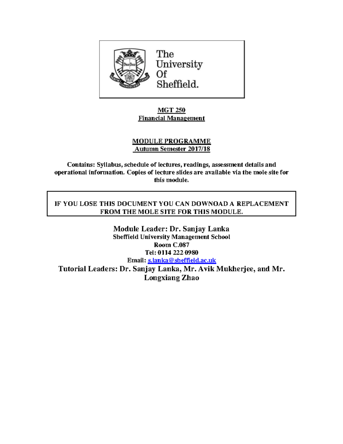 MGT250 Outline - Module summary - MGT 250 Financial Management MODULE ...