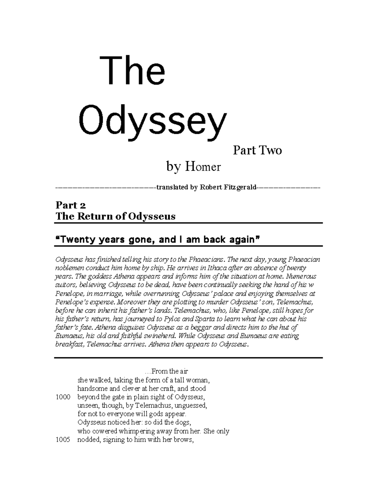 Odyssey (HUM 101): Part 2 - The Return of Odysseus - Studocu
