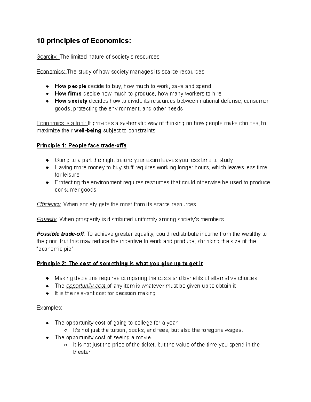 Pirnciples of Economics exam study guide - 10 principles of Economics ...