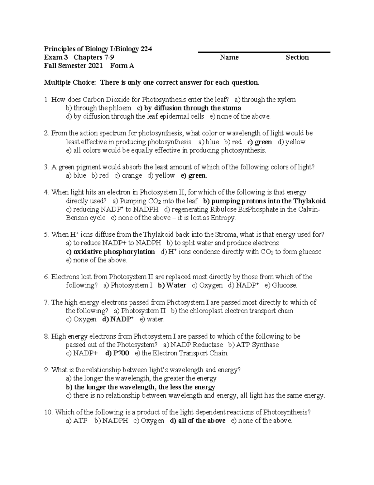 BIOL 224 Final Exam 3 Study Guide: Photosynthesis & Cellular Respiration - Studocu