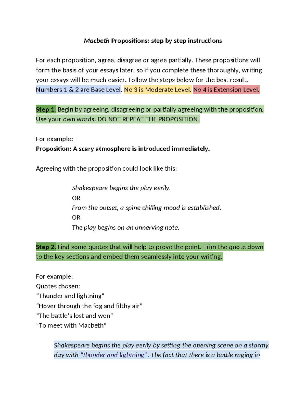 10ENG Macbeth Proposition Analysis: Step-by-Step Guide - Studocu
