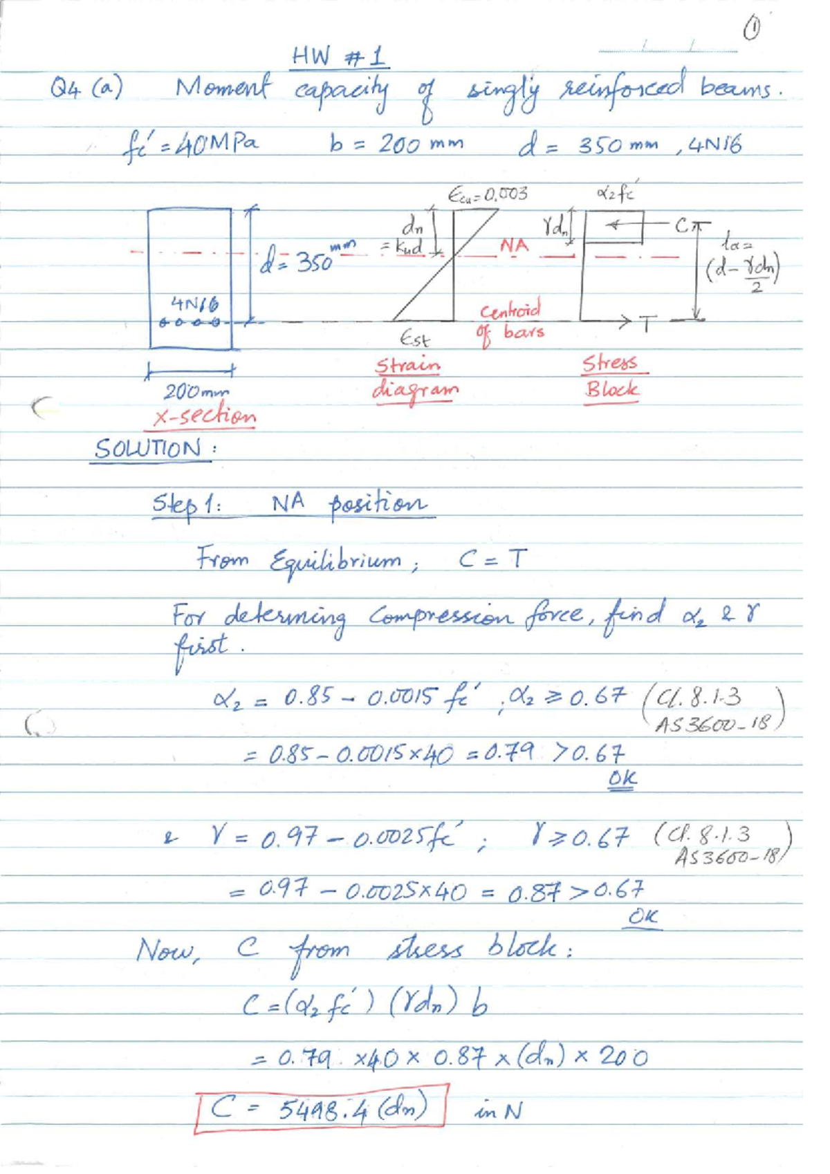 HW#1 Solution-1 - homework - EGB375 - I HW 1 Q4 (a) Moment capacity of ...