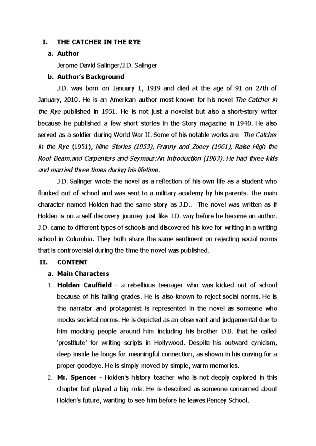 Literary Analysis: The Catcher in the Rye (ENG 101) - Studocu