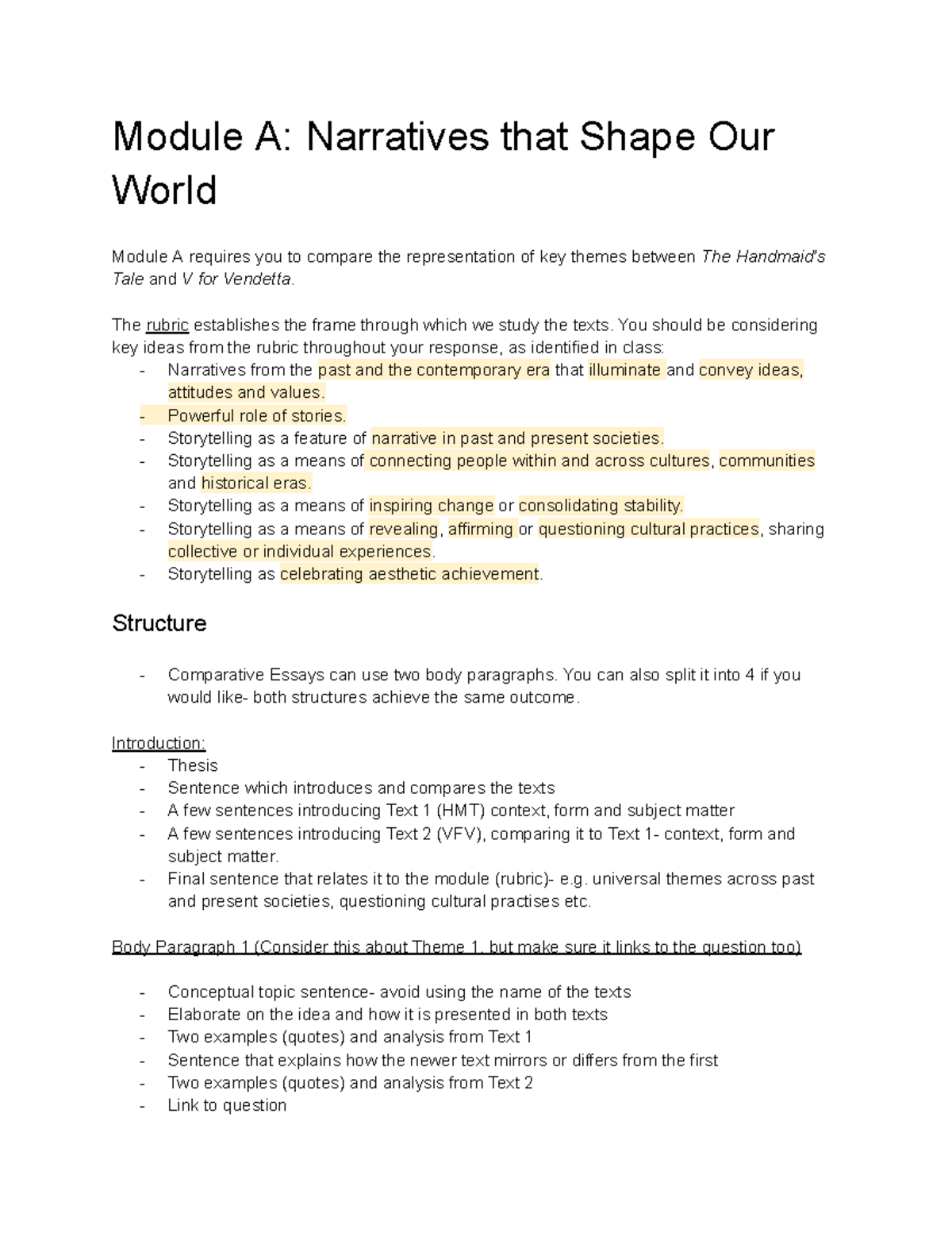 Module A: Comparative Essay Structure for Narratives Analysis - Studocu