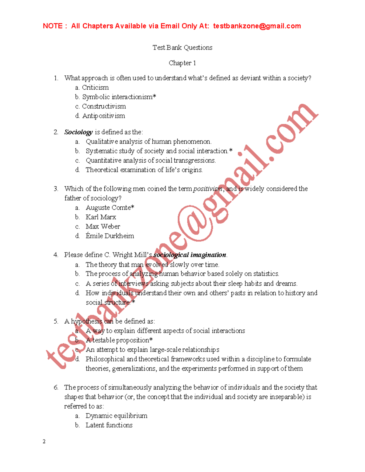 Test Bank Questions for Intro to Sociology (SOC101) - 3rd Edition by ...