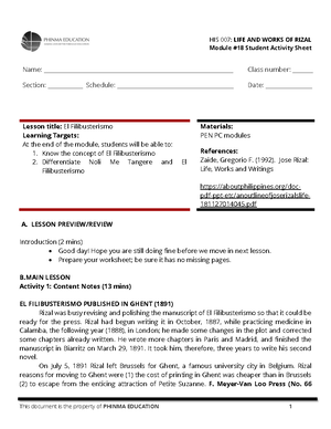 SAS 19 HIS 007 - NOTES - Module #1 9 Student Activity Sheet Name: - Studocu