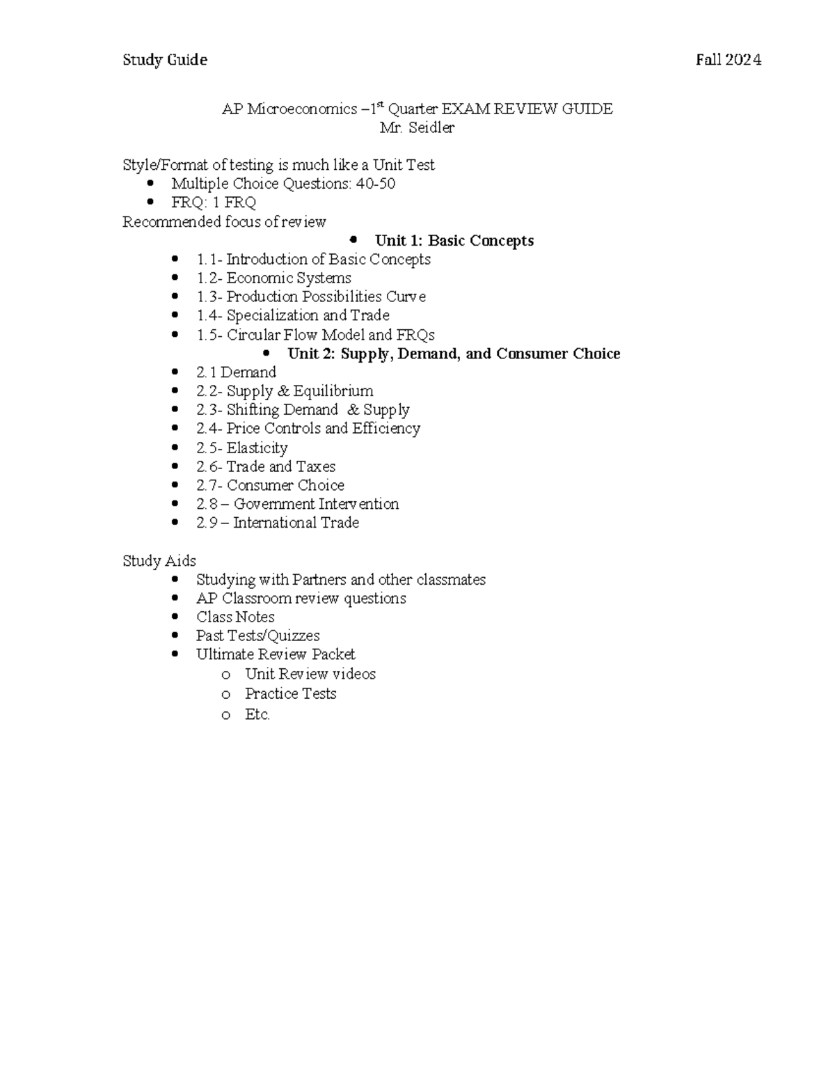 AP Econ Q1 Exam Study Guide: Microeconomics Review 2024 - Studocu