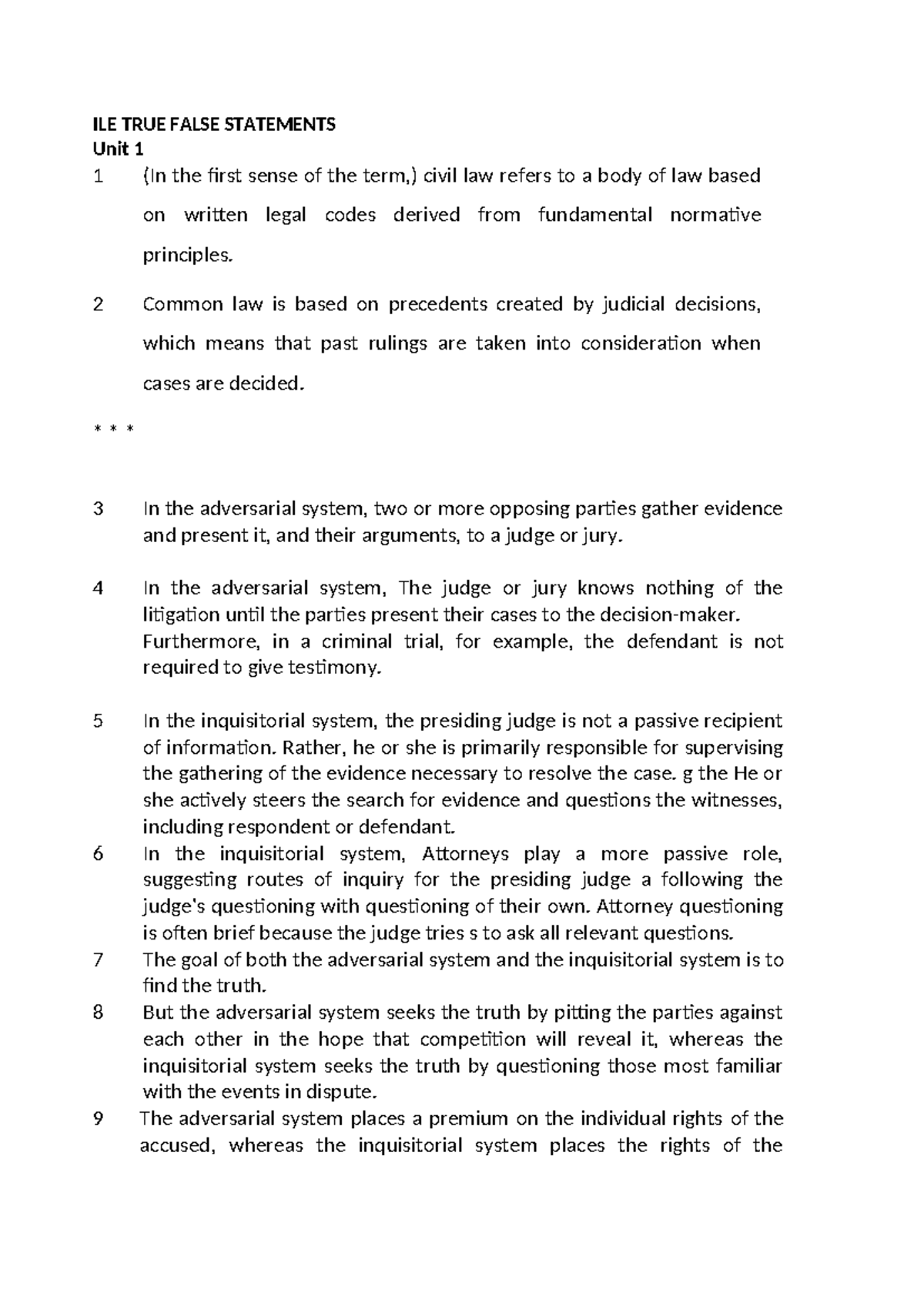 ILE TRUE/FALSE STATEMENTS - Unit 1 Overview - Studocu
