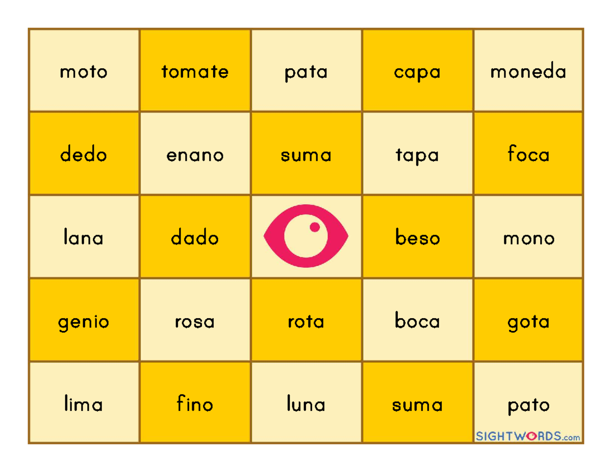 Bingo Lectura de Palabras: Lista de Términos y Ejemplos - Studocu