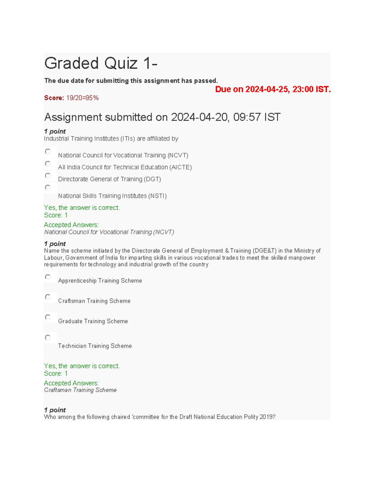 Nittt assign - good - Graded Quiz 1- The due date for submitting this ...