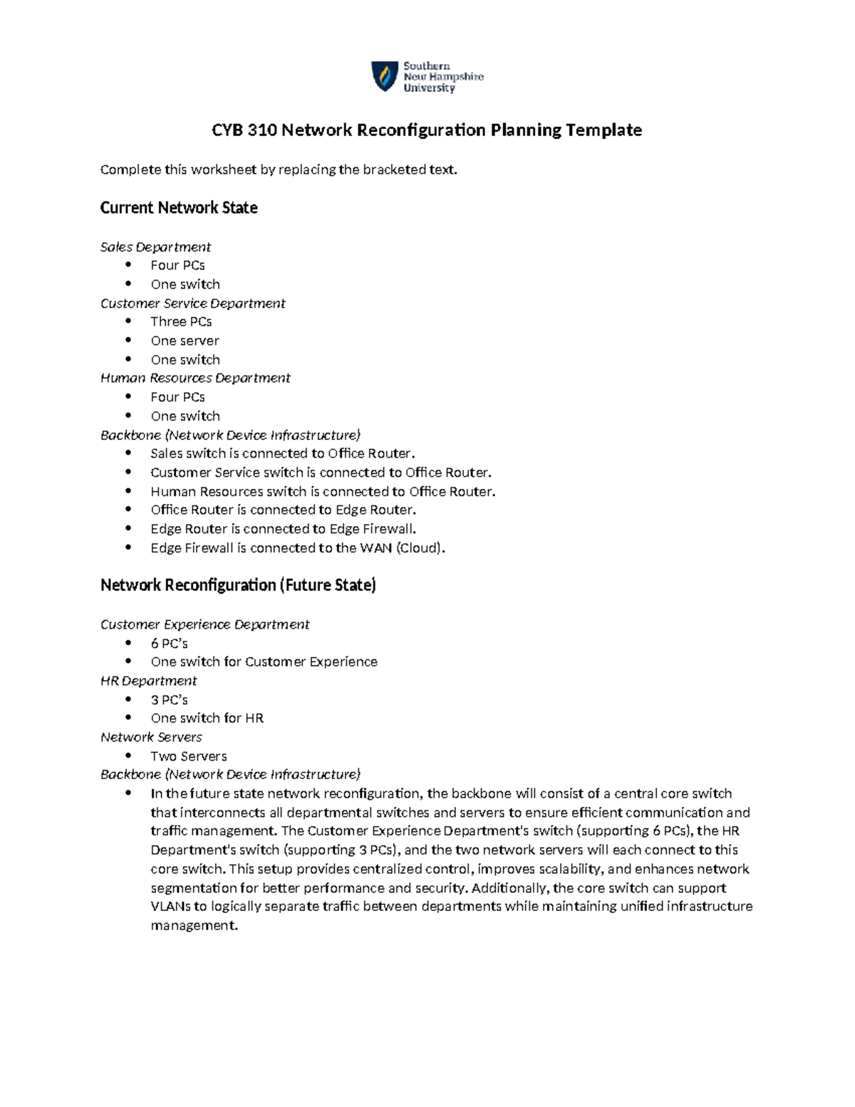 CYB 310 Network Reconfiguration Planning Template - CYB 310 Network Reconfiguration Planning ...