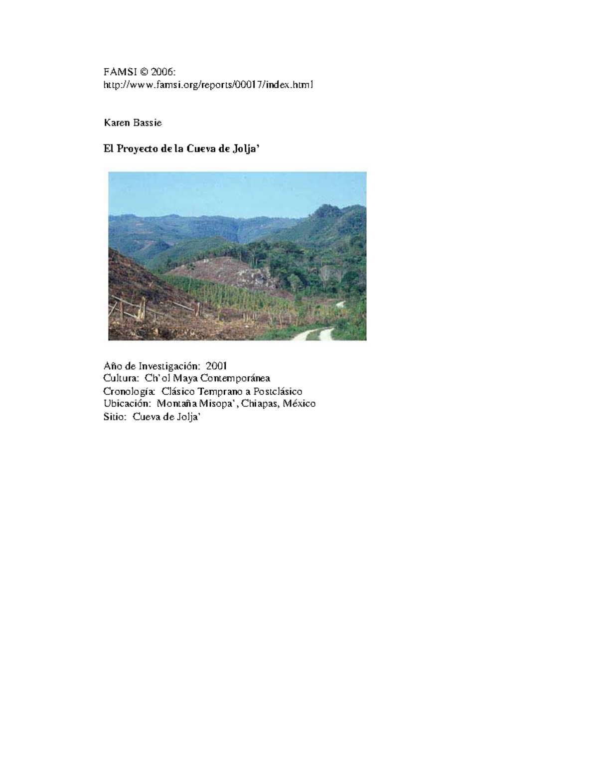 Investigación Arqueológica Del Proyecto Cueva Jolja México 2001