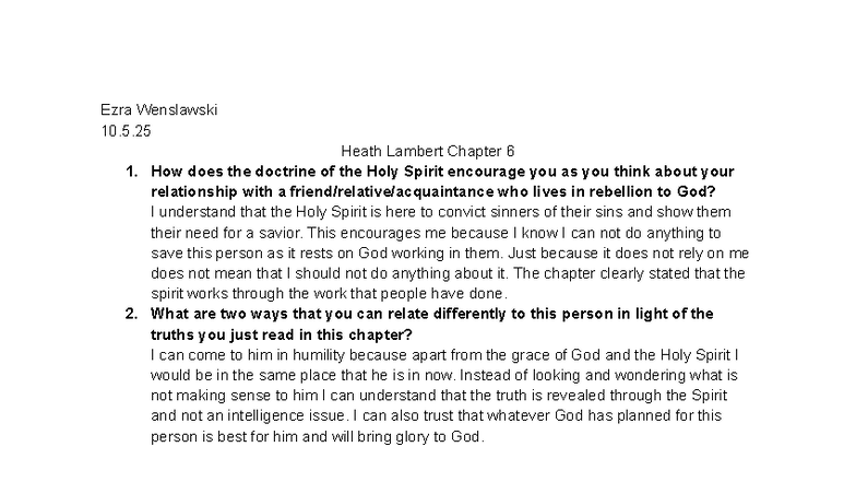 Heath Lambert Chapter 6: Encouragement from the Holy Spirit - Studocu