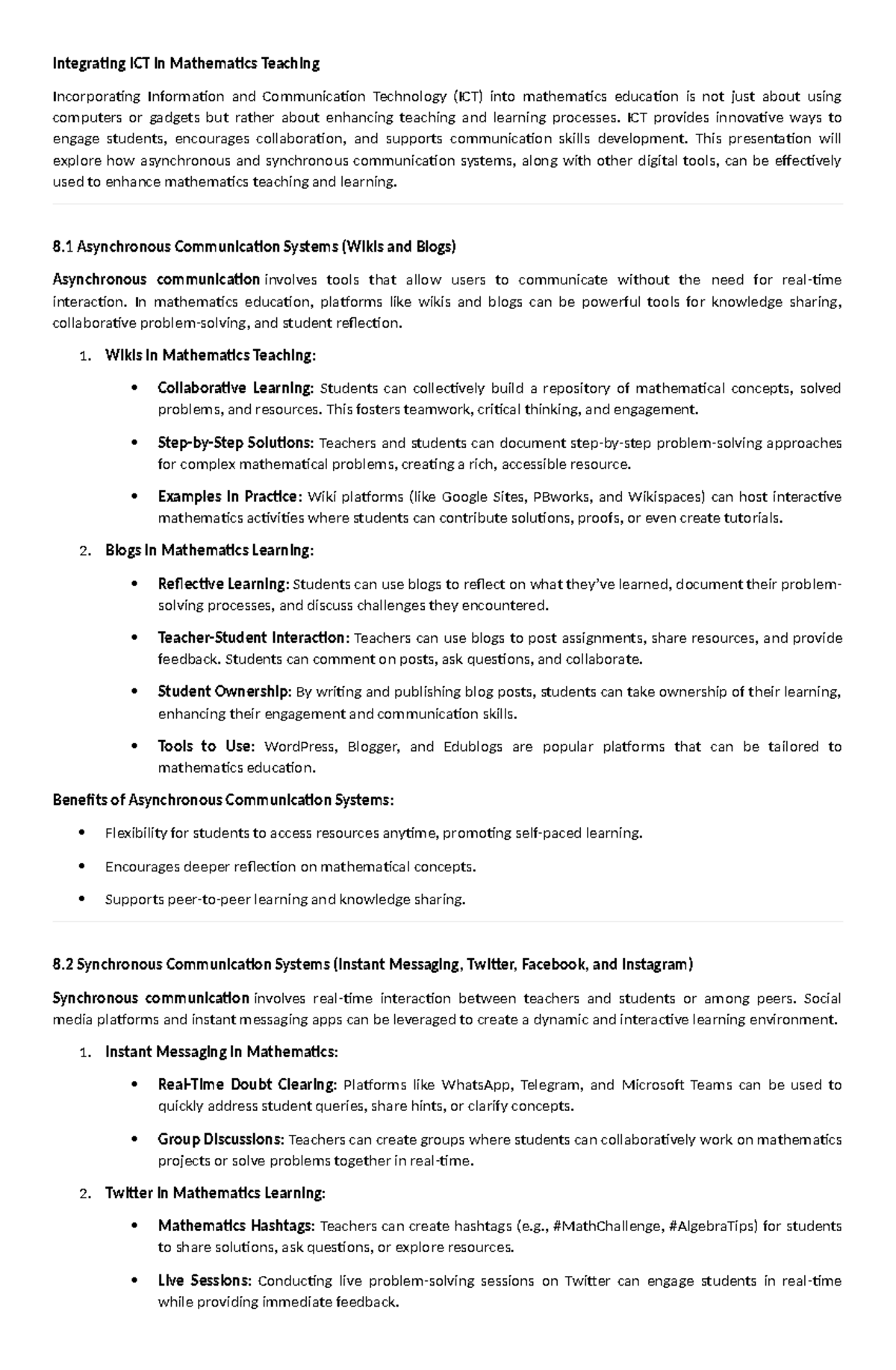 Integrating ICT into Mathematics Teaching: Enhancing Learning ...