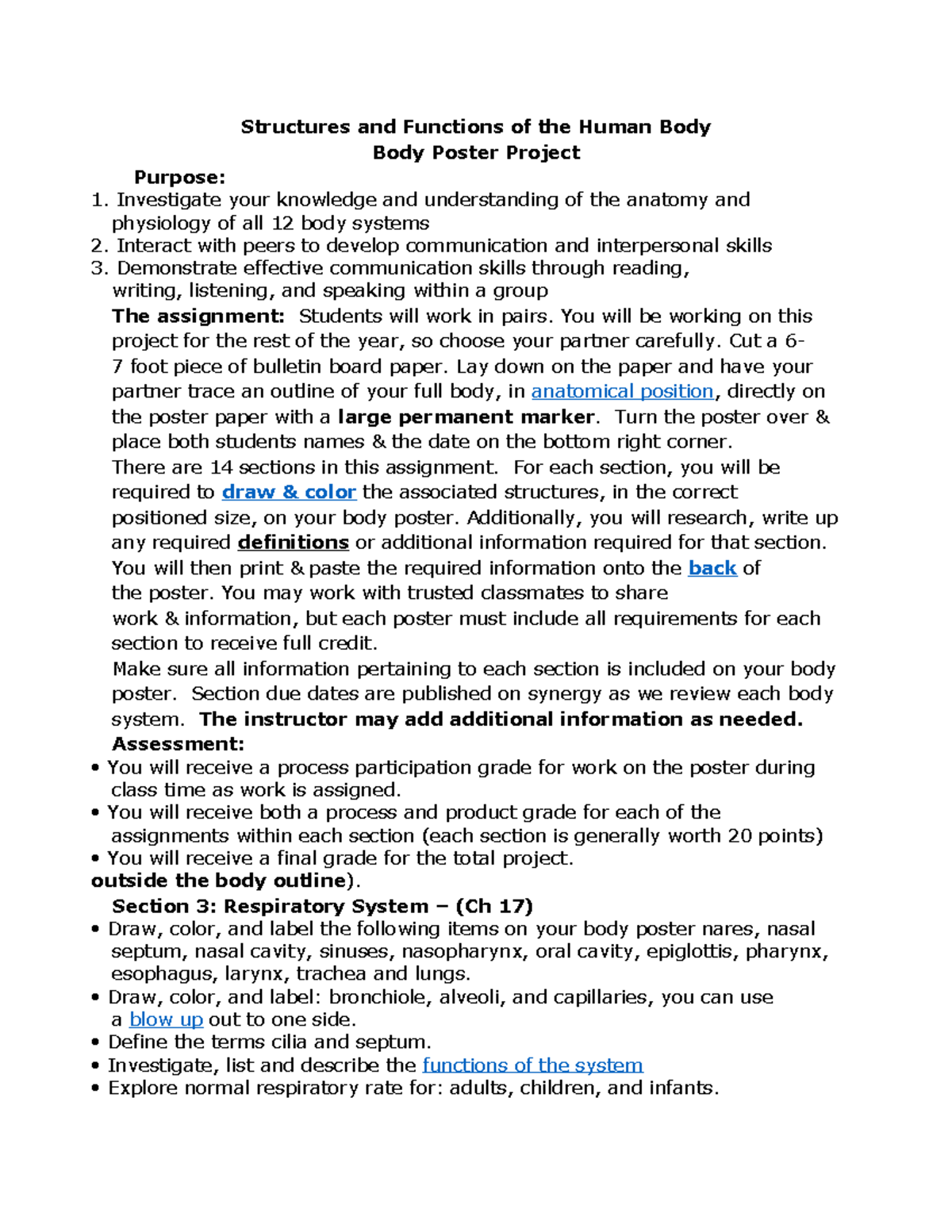 Human Body Poster Project - 2024 - Structures and Functions of the ...