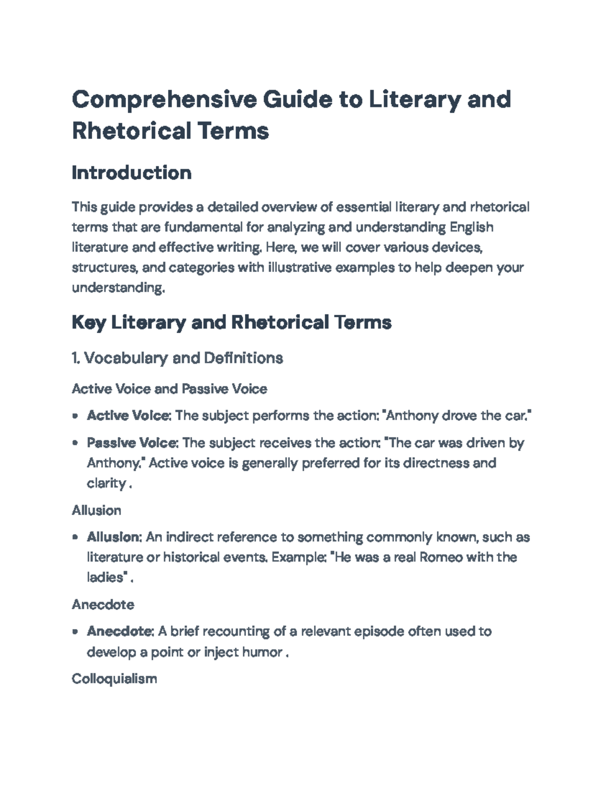 Literary and Rhetorical Terms: A Comprehensive Guide for Students ...