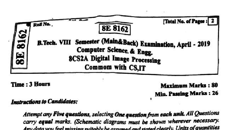 DIP 2019 - rtu paper - . :m oJ Wi VI Semester Examination, April 2019 ...