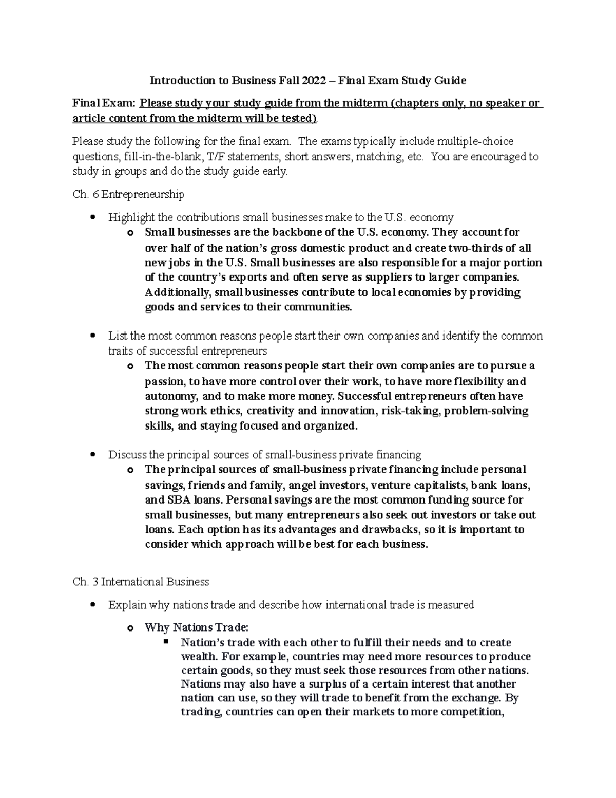 BUS 101 Final Exam Study Guide: Key Concepts and Topics - Studocu