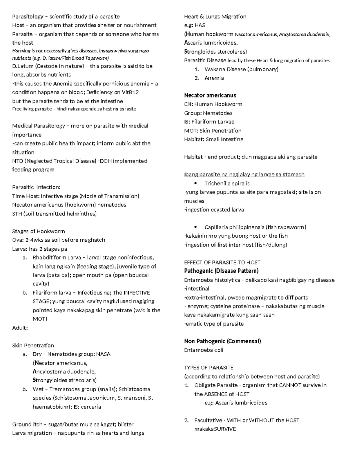 Notes 1-DOT - Parasitology Definition of Terms - Parasitology ...