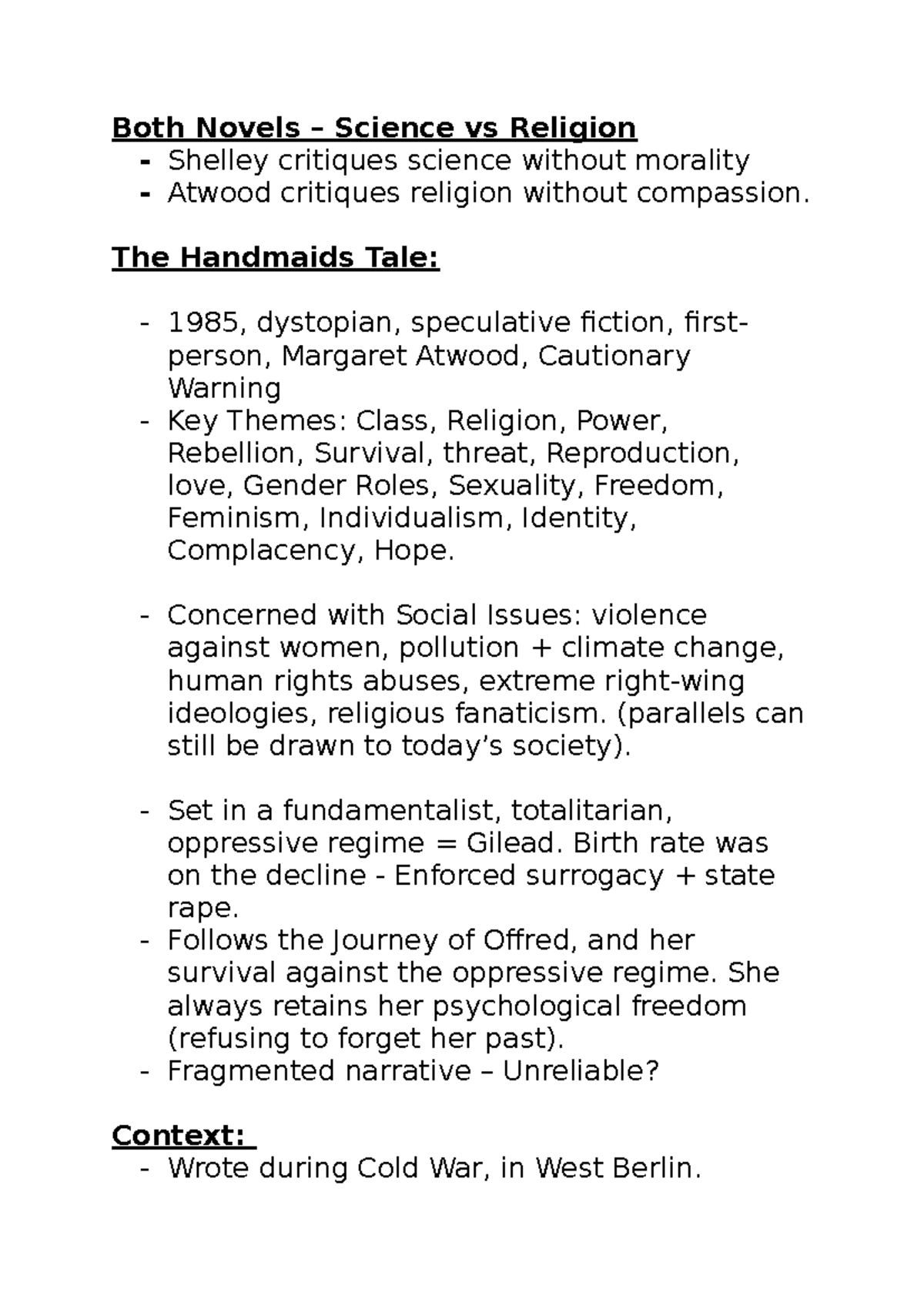 Critical Analysis of The Handmaid's Tale (HMT) & Frankenstein (ENG 101 ...