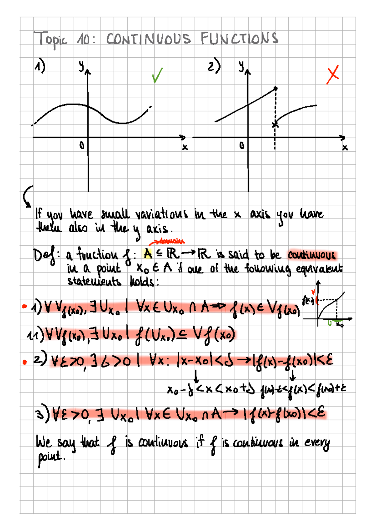 Continuous Functions: Topic 10 - Key Concepts and Theorems (MATH 101 ...