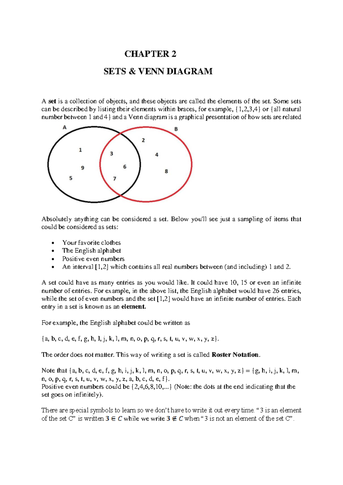 CHAPTER 2: SETS AND VENN DIAGRAMS - NOTES - Studocu