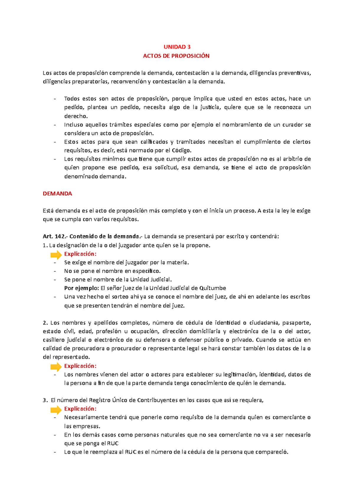 Unidad 3 y 4 - LOS ACTOS DE PROPOSICIÓN EN DERECHO PROCESAL - UNIDAD 3 ...