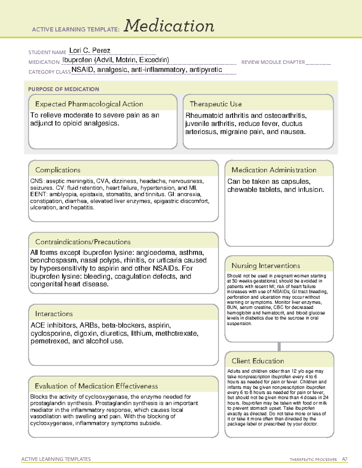 Med Card - Ibuprofen - Active Learning Template Summary - Studocu