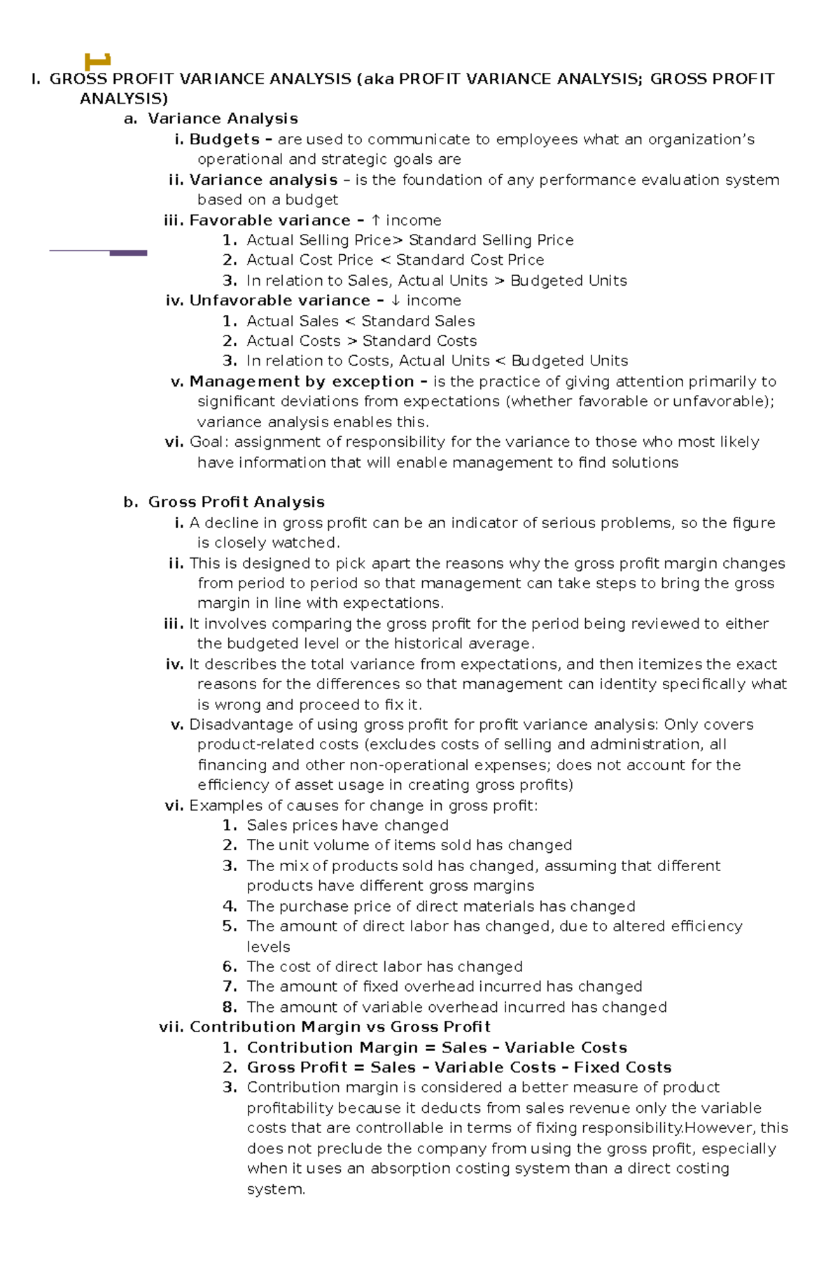 Gross Profit Variance Analysis: Handouts & Activity Guide - Studocu