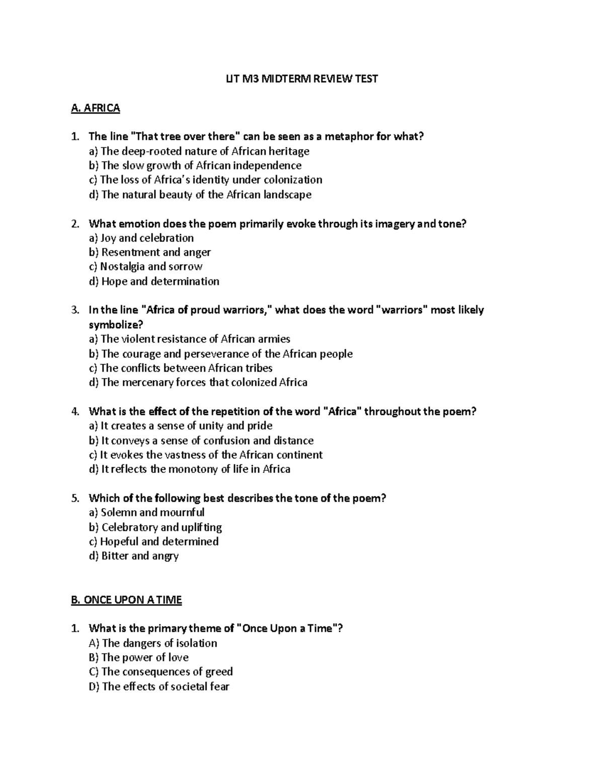 LIT M3 MIDTERM REVIEW: Key Themes and Analysis of African Literature ...