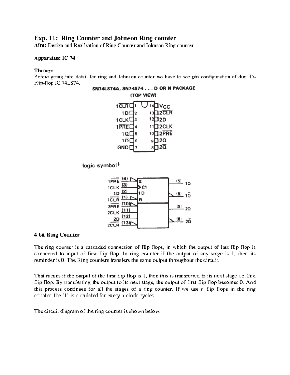 Exp 11: Design and Realization of Ring & Johnson Counters - Studocu
