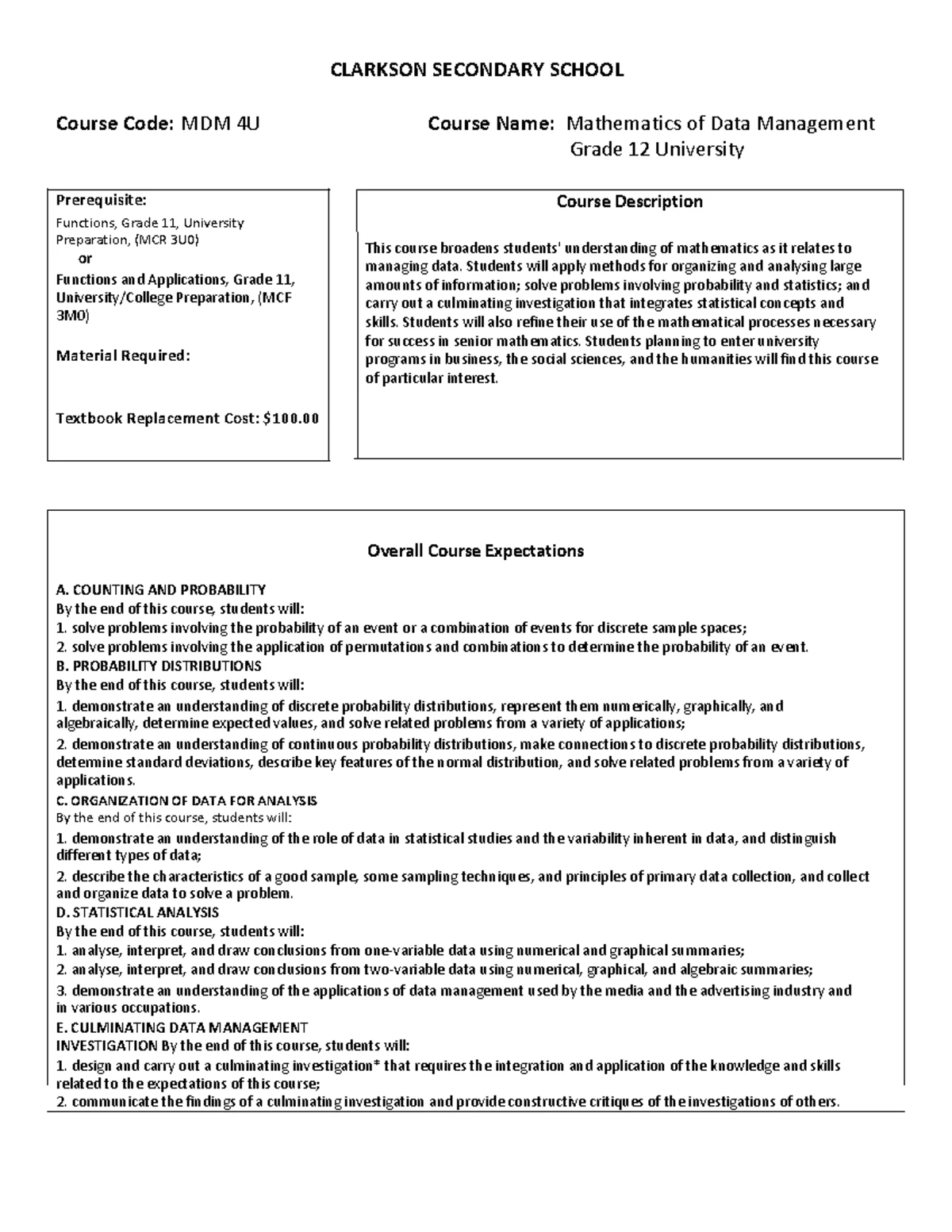 MDM4U Final Exam Formula Sheet & Z Score Table - Studocu