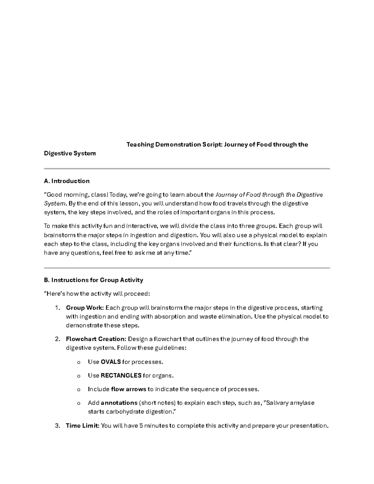Teaching Demonstration Script - Introduction "Good morning, class ...