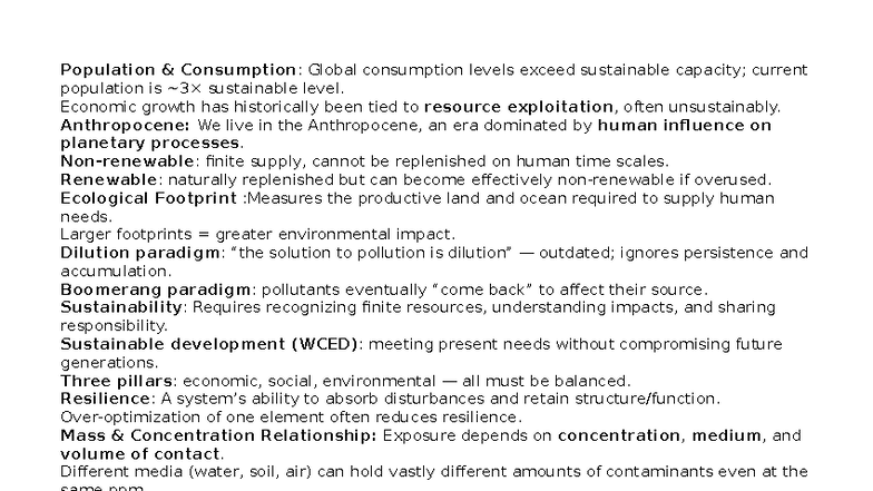 EENV 223 Notes: Understanding Population Consumption and Sustainability ...