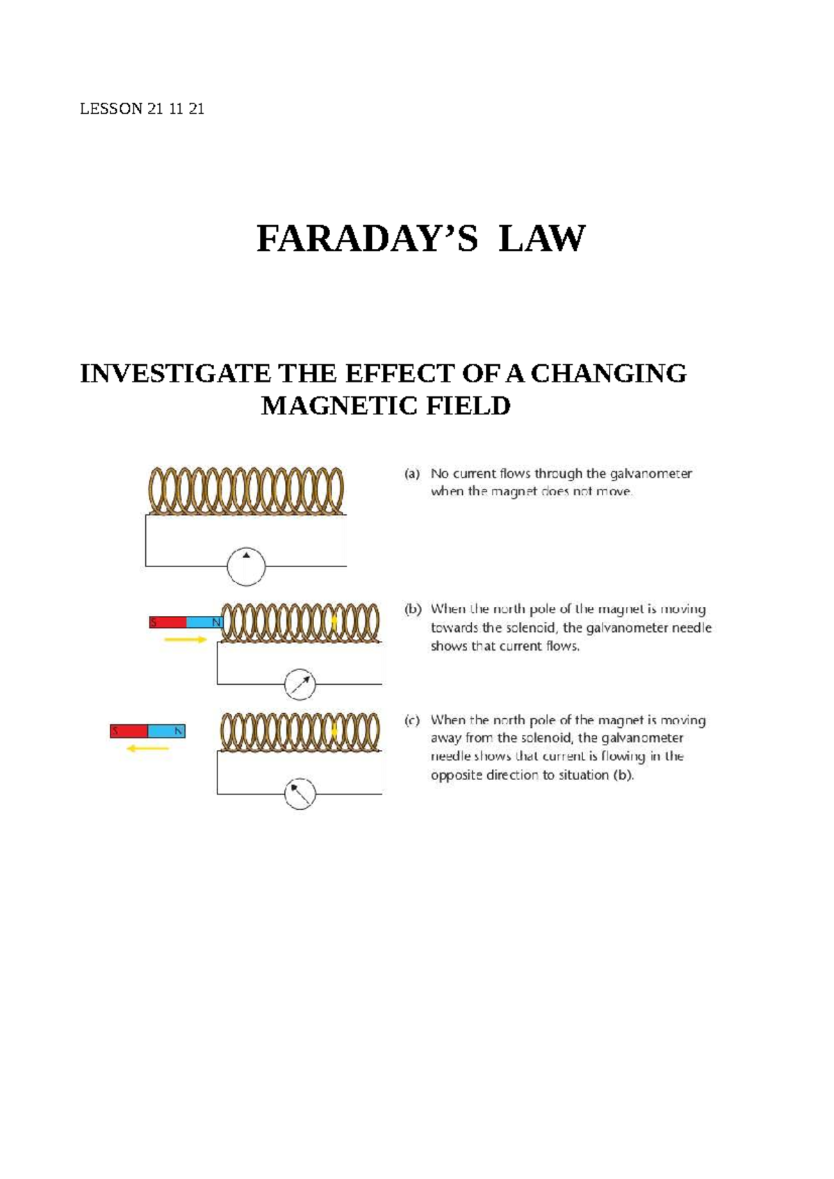 Lesson 21: Investigating Faraday's Law and Induced EMF - Studocu