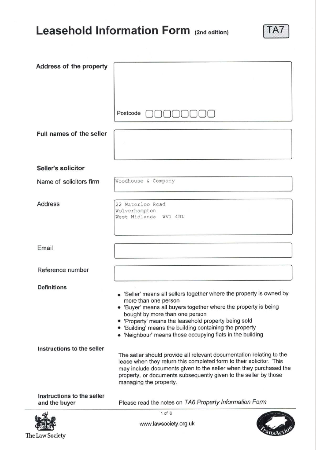 TA7 Leasehold Information Form - 2nd Edition Overview and Instructions ...