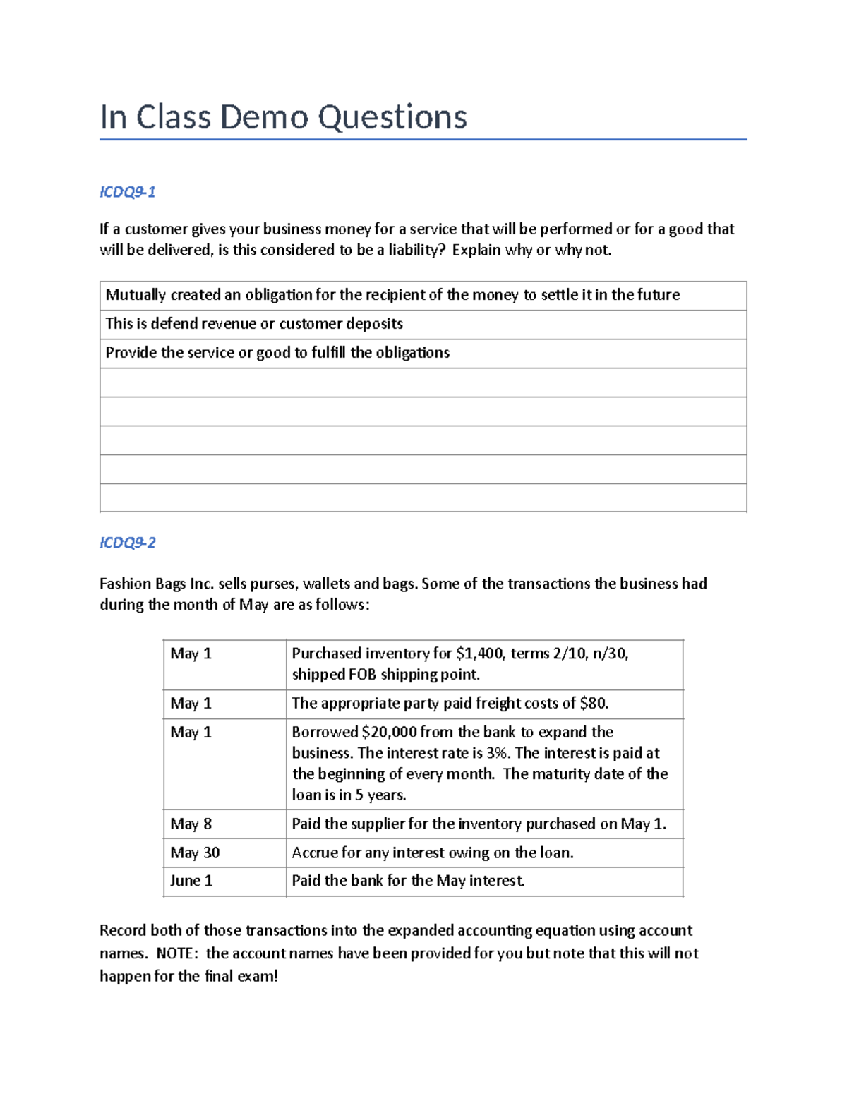 Chapter 9 - In-Class Demo Questions & Exercises - W2023 - Studocu