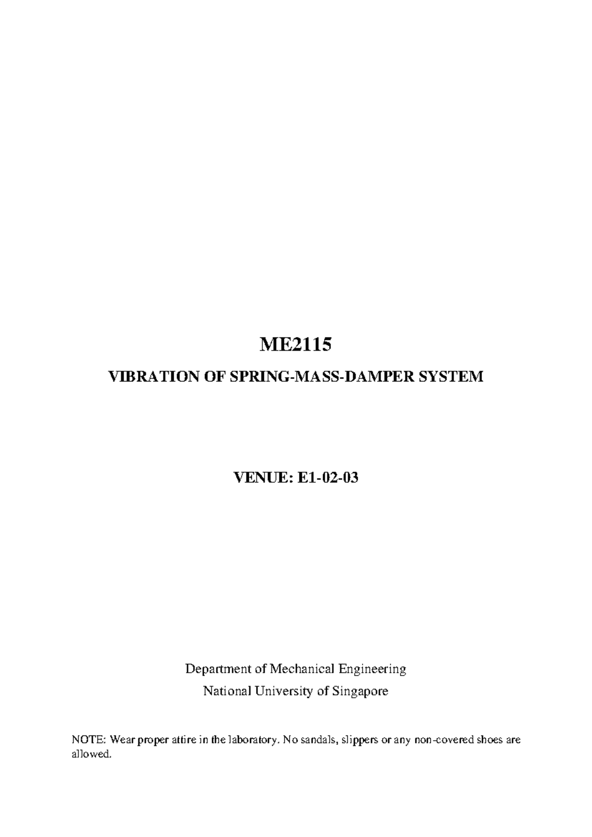 ME2115 - Lab Manual on Vibration of Spring-Mass-Damper System - Studocu