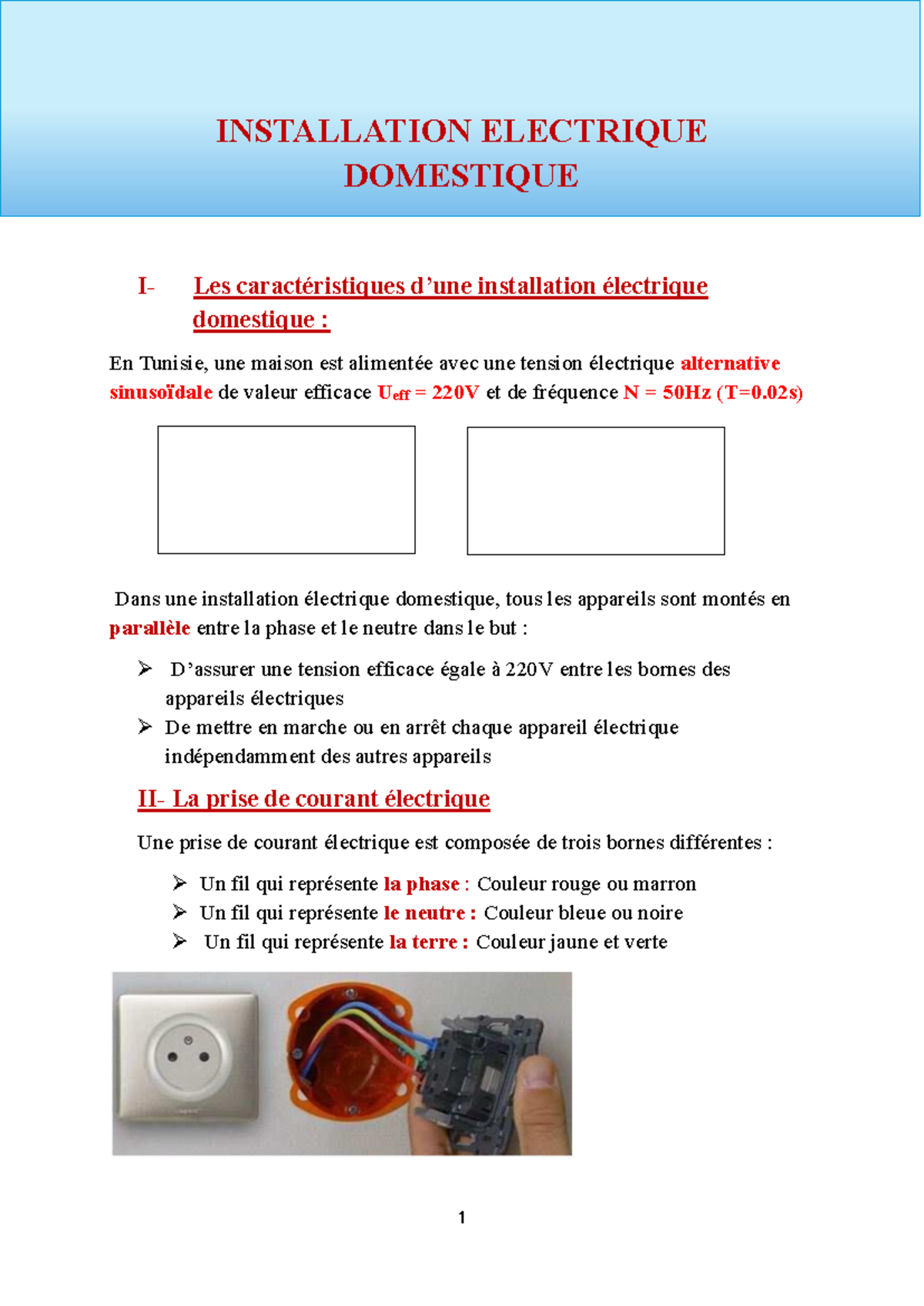 Installation Electrique Domestique - INSTALLATION ELECTRIQUE DOMESTIQUE ...