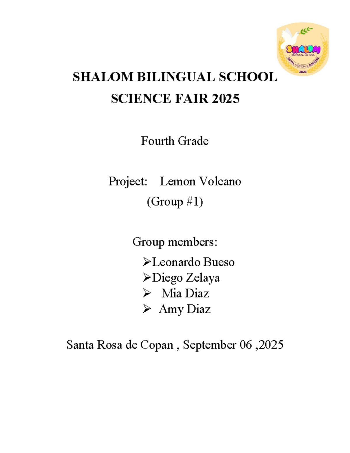 Lemon Volcano Science Fair Report - biologia cbc - SHALOM BILINGUAL ...