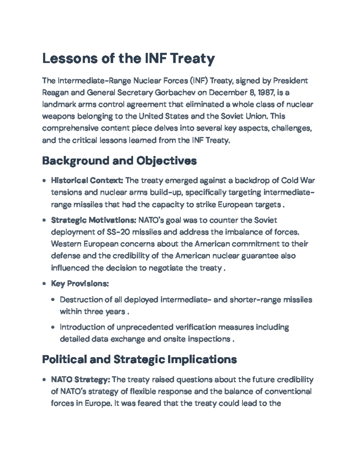 Lessons Learned from the INF Treaty: Challenges and Strategies ...