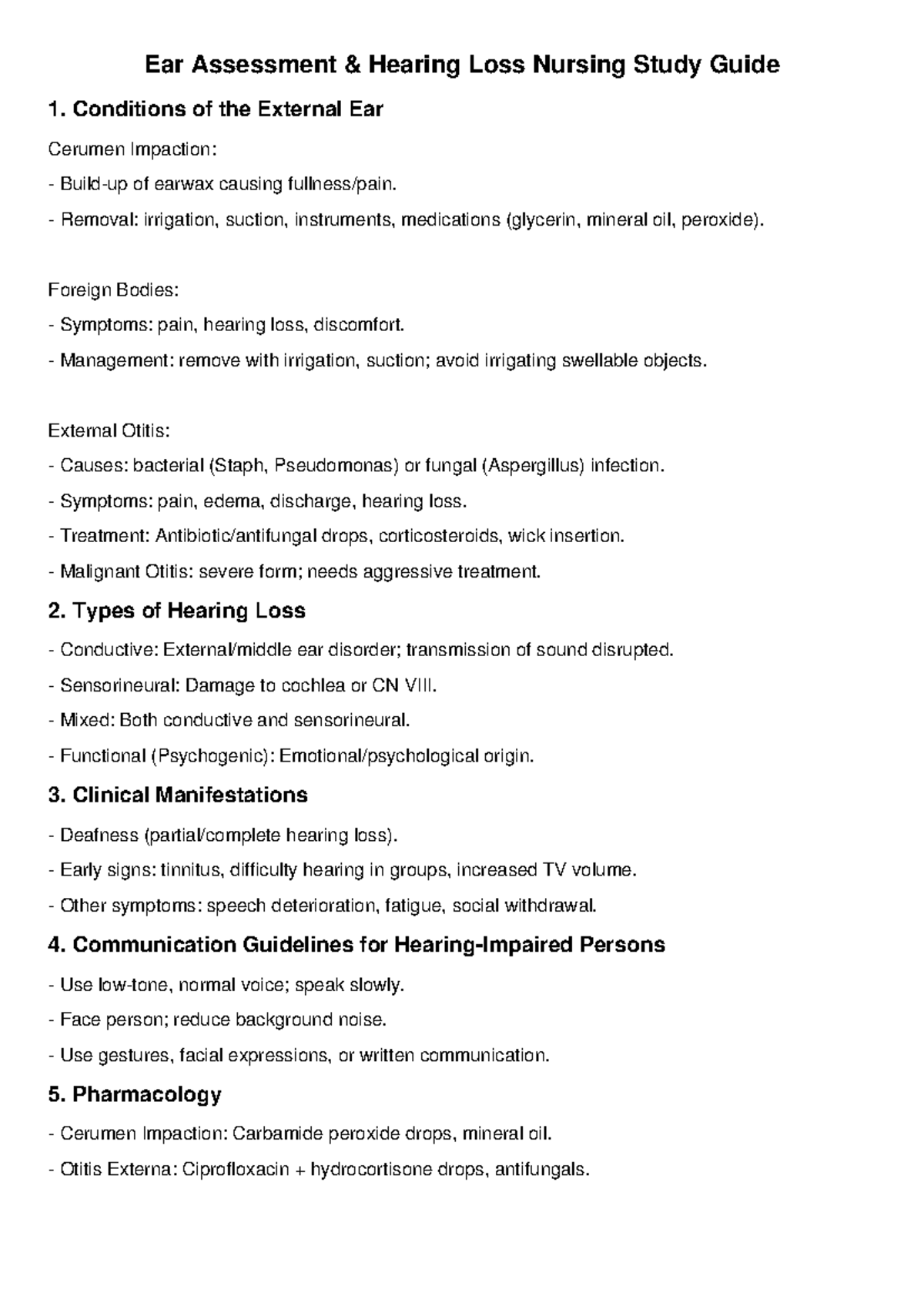 Ear Assessment Hearing Loss Study Guide - Ear Assessment & Hearing Loss ...
