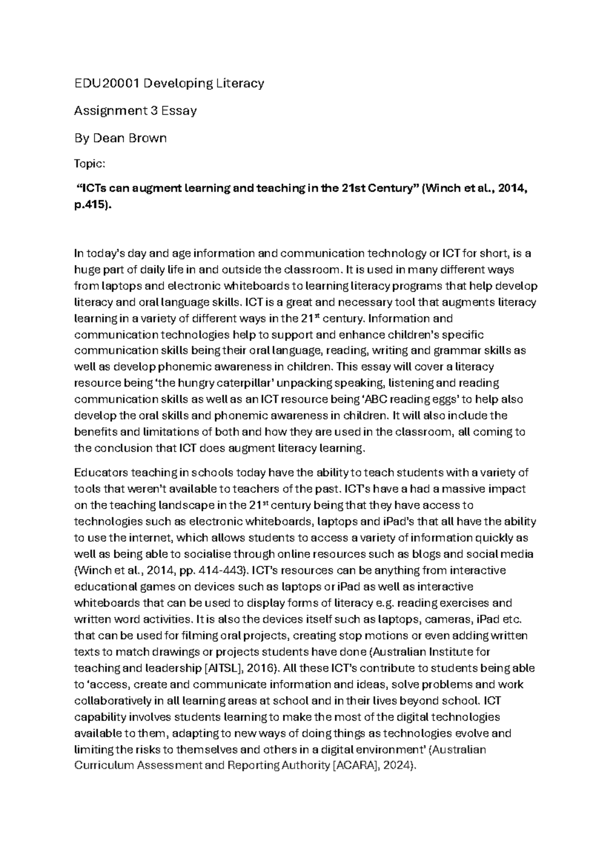 A3 Essay: Augmenting Literacy Learning with ICT in the 21st Century ...